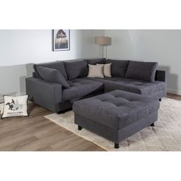 Collection AB Ecksofa »Toni L-Form, B: 215 cm« mit Hocker & 2 Zierkissen, Federkern anthrazit