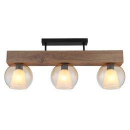 Globo LIGHTING Deckenleuchte »BARRY I« E27 1 Stk. Deckenlampe/holzoptik/Glas amber/Glaskristalle/Innenglas schwarz