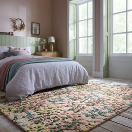 FLAIR RUGS Wollteppich »Emilia Floral, Hoch-Tief-Struktur, « rechteckig 9 mm Höhe florales Design, Wohnzimmer, Schlafzimmer, Esszimmer elfenbeinfar...