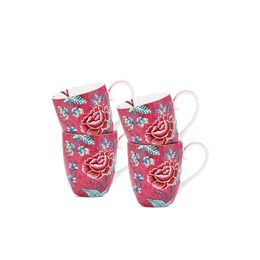 PIP Studio Becher »Flower Festival« Kaffeetassen im 4er Set, Blumenfest, 450 ml rosa