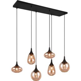 Trio LEUCHTEN Pendelleuchte &raquo;Lumina, E14 H&auml;ngelampe 6-flammig Glasschirme in 3 Formen amberfarbig&laquo; E14 1 Stk. warmwei&szlig; - kaltwei&szlig; exkl 6x E14 max...