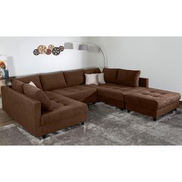 Collection AB Wohnlandschaft »Toni U-Form, B: 298 cm« mit Hocker & 3 Zierkissen, Federkern kaffeebraun