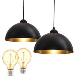 B.K.LICHT Pendelleuchte E27 2 Stk. Extra-Warmweiß schwarz-gold