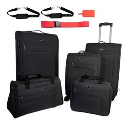 Travel Pal Trolleyset »Reisegepäck Trolley-Set PALMA« 3 Koffer S/M/L, Reisetasche, Fliegetasche, Kofferanhänger, Koffergurt schwarz