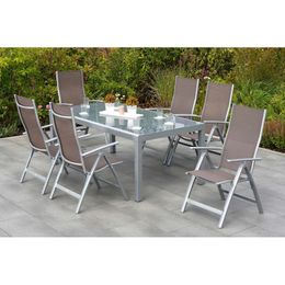 Merxx Garten-Essgruppe »Carrara« 6x Sessel, 1x Tisch 190x100x75, 5 cm, 7 Stk. tlg. silber/taupe +