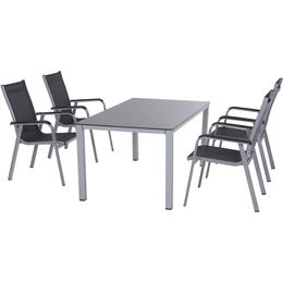 siena GARDEN Garten-Essgruppe »Tesoro / Sola« Set, 5 Stk. tlg. bestehend aus 4 Sesseln und 1 Tisch grau, dark stone, silber +