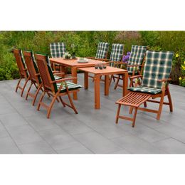 Merxx Garten-Essgruppe »Comodoro« Set, 17 Stk. tlg. 6 Klappsessel, 2 Klappsessel mit Fußteil, Auflagen, Ausziehtisch braun + braun + braun