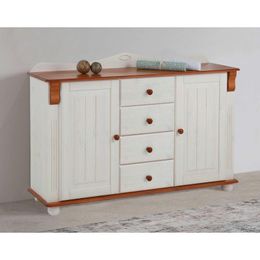 Home Affaire Kommode »Sideboard, Anrichte, mit 3 Schubladen, 2 Türen« aus massiver Kiefer, Breite 130 cm weiß/kirscbaumfarben