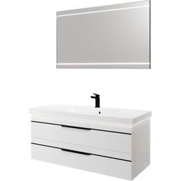 SAPHIR Badmöbel-Set »Balto 2-teilig Mineralmarmor-Waschtisch mit LED-Spiegel, 123 cm breit« 2 Stk. tlg. Waschplatz mit 2 Schubladen, Badschrank...