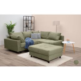 Collection AB Ecksofa »Toni L-Form, B: 215 cm« mit Hocker & 2 Zierkissen, Federkern olive