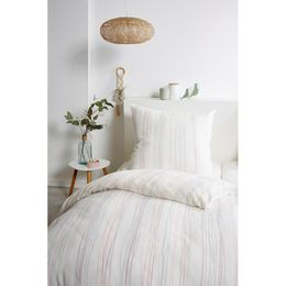 Primera Bettwäsche »Bio Crepe Stripes« 2 Stk. tlg. mit feinem Streifendesign natur/grau/rosa Obermaterial: 100% Baumwolle B/L: 155 cm x 220 cm