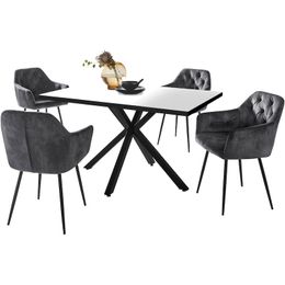 Hela Essgruppe »CLEO Tischgruppe Bestseller« Set, 1 Tisch / 4 Stühle, 5 Stk. tlg. Schalenstühle Tisch Wohnzimmer Esszimmer weiß/Vintage Anthrazit +...