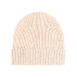 Zwillingsherz Beanie Feinripp, breiter Umschlag, Wolle Hellbeige