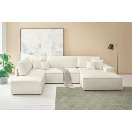 OTTO HOME andas Wohnlandschaft »FINNLEY, U-Form XXL 329 cm, Schlafsofa, Schlaffunktion m. Bettkasten« verfügbar in den Stoffqualitäten Bouclé,...