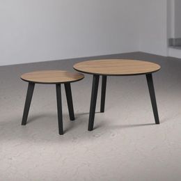Inosign Couchtisch »Ronda« Set, 2 Stk. tlg. Beistelltische mit Massivholzfüßen - Maße (B/T/H) 50-70/39-45/50-70 cm Eiche + Schwarz + Eiche