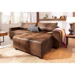 Home Affaire Ecksofa »Bella L-Form, B: 254 cm« mit 2 Zierkissen, optional Bettfunktion & Bettkasten, Federkern braun