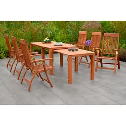 Merxx Garten-Essgruppe »Comodoro« Set, 7 Stk. tlg. 7 Klappsessel, 5-fach verstellbar, Ausziehtisch braun + braun + braun