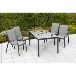 Merxx Garten-Essgruppe »Amalfi« Set, 5 Stk. tlg. 4 Stapelsessel, Tisch anthrazit + anthrazit + grafit 0