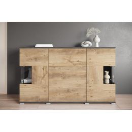 Inosign Sideboard »Kenia« 1 Stk. tlg. Sideboard mit 3 Schubladen, 6 Fächern, Glastüren, Breite 150 cm matera anthrazit/kastanie Breslau