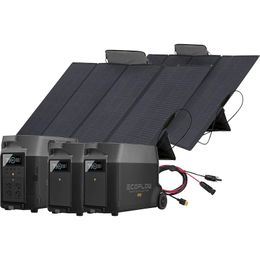 EcoFlow Solaranlage &raquo;Delta Pro Powerstation mit 2 x 400W &laquo; mit 2x 3, 6kWh Zusatzbatterie, Plug and play schwarz 4-seitig aufgebaut