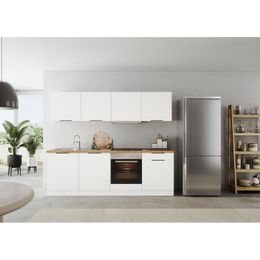 KOCHSTATION K&uuml;chenzeile &raquo;KS-Lagos2, Breite 240 cm&laquo; wahlweise mit E-Ger&auml;ten, mit 38mm starker Arbeitsplatte K&uuml;che: wei&szlig; + Front: wei&szlig; + Korpus:...