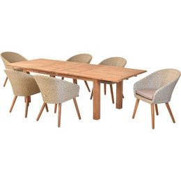 Merxx Garten-Essgruppe »»Arrone«« Set, Tisch doppelt ausziehbar: 100x 180/220/260x 75 cm, 7 Stk. tlg. Sesselbeine aus Akazienholz, Beine 9x9 cm,...