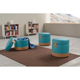 Egoitaliano Hocker &raquo;Tonder, Designhocker als Blickfang mit tollen Details&laquo; 1 Stk. tlg. inkl. Stauraum blau Leder CAREZZA (echtes Rindsleder) ist ein Naturleder, 