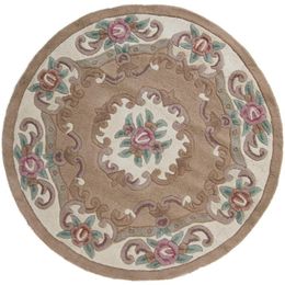 FLAIR RUGS Wollteppich »Aubusson« rund 10 mm Höhe Wolle, Teppich, Wohnzimmer, Schlafzimmer, Esszimmer natur Obermaterial: 100% Wolle Ø 120 cm 1 Stk.