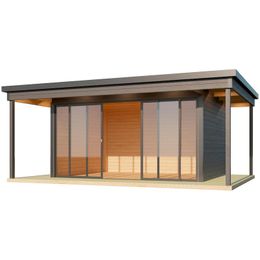 Lasita Maja Gartenhaus »DOMEO 4 LOGGIA CARBONGRAU/ANTHRAZIT - NEU« Fundamentmass 800+4180+800 x 800+3219, Carbongrau Carbongrau