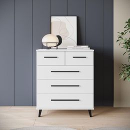 Inosign Sideboard &raquo;Lagos, Kommode, 5 Schubladen, schwarze Griffe & F&uuml;&szlig;e&laquo; W&auml;scheschrank Bestseller in Top Qualit&auml;t, 1 Stk. tlg. modernes Design,...