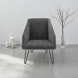 DOMO collection Sessel »Delft Loungesessel, Hairpin Legs, Retro, Metallbeine schwarz« Chenille-Optik, dunkelgrau dunkelgrau