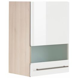 Optifit Glashängeschrank »Bern« Breite 50 cm, Front mit Milchglas-Einsatz, mit Metallgriff weiß Hochglanz/akaziefarben akaziefarben