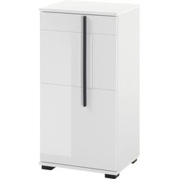 Inosign Unterschrank &raquo;Cantara, Badschrank in Hochglanz Wei&szlig;, Schrank im modernen Design&laquo; mit schwarzen Griffen, ausreichend Stauraum wei&szlig;/wei&szlig;...
