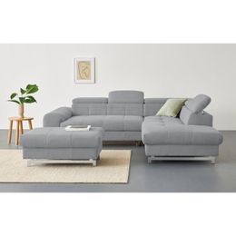 COTTA Ecksofa &raquo;Chef L-Form&laquo; mit Kopfteilverstellung, edle Metallkufen, wahlweise mit Bettfunktion grau Luxus-Microfaser (100% Polyester);Kunstleder 
