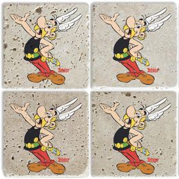 LUCKYLINDE Getränkeuntersetzer »Asterix Motiv Fliesen Steine« Asterix Set Topfuntersetzer Naturstein Untersetzer 10x10x1cm rot