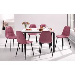 Inosign Essgruppe Set, 5 Stk. tlg. Esstisch, Breite 120 cm und 4 Esszimmerstühle, Bezug in Kunstleder rosa/weiß Hochglanz +