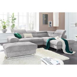 COTTA Polstergarnitur »Chef L-Form« Set, 2 Stk. tlg. Set bestehend aus: Ecksofa mit Kopfteilverstellung & Hocker grau +