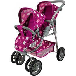 KNORRTOYS Puppen-Zwillingsbuggy »Milo« star dark pink