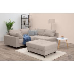 Collection AB Ecksofa »Toni L-Form, B: 215 cm« mit Hocker & 2 Zierkissen, Federkern taupe