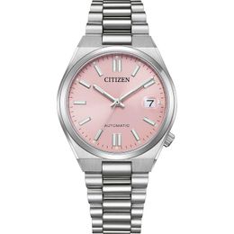 Citizen Automatikuhr »TSUYOSA 37 mm« Armbanduhr, Damenuhr, Mechanische Uhr, Edelstahlarmband, analog, Tag silberfarben-rosa Klassische...