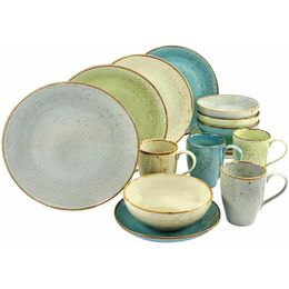 Creatable Kombiservice »Geschirr-Set NATURE COLLECTION« Service, harmonische Naturglasur, 16 Teile, für 4 Personen grau/blau/grün/sand