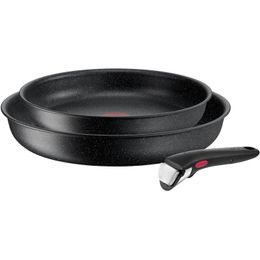 Tefal Pfannen-Set »Ingenio Black Stone, Pfannenset abnehmbarer Griff, antihaftversiegelt« Aluminium Set, 2x Pfannen Ø 24/28 cm, 1x abnehmbarer...