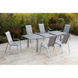 Merxx Garten-Essgruppe »Amalfi di lusso« 7 Stk. tlg. 6 Stapelsessel mit ausziehbarem Tisch (180 - 250 cm) diamantbraun +