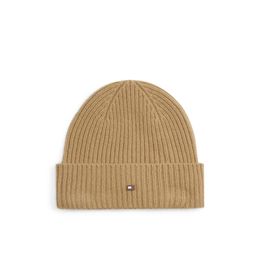 Tommy Hilfiger Beanie »TH FLAG CASHMERE Premium Line« mit Umschlag, aus Strick 100% Kaschmir Premium Quality Camel