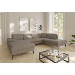 Sit & More SIT&MORE Wohnlandschaft »Morris Jubi U-Form, B: 300 cm« mit Armteilfunktion & 1 Zierkissen, optional Bettfunktion taupe