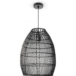 Paco Home Pendelleuchte »VIHMA« E27 Rattan Pendellampe Korb Esstischlampe Natürlich LED Boho Rustikal E27 Schwarz