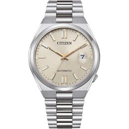 Citizen Automatikuhr »TSUYOSA 60h« Armbanduhr, Damenuhr, Herrenuhr, Edelstahlarmband, Saphirglas, Datum silberfarben-creme Geschmackvolle...