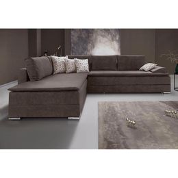 Inosign Ecksofa »Night & Day L-Form, B: 324 cm« mit Bettfunktion, Bettkasten & 3 Zierkissen, Boxspringbett 180x200 cm dkl.grau