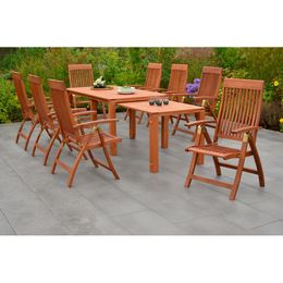 Merxx Garten-Essgruppe »Comodoro« Set, 9 Stk. tlg. 8 Klappsessel, 5-fach verstellbar, Ausziehtisch braun + braun + braun