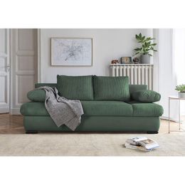 Collection AB Schlafsofa »Chicago, B: 200 cm, Liegefl. 146x200 cm« mit Bettfunktion, Bettkasten & 2 Armlehnenkissen, Federkern grün